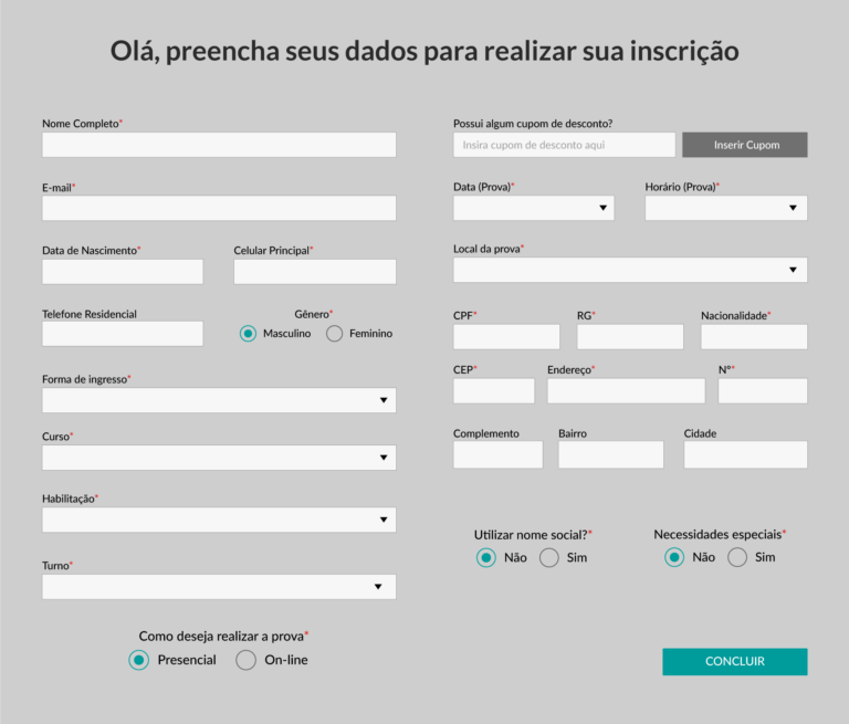 Ficha de inscrição educacional com modelos